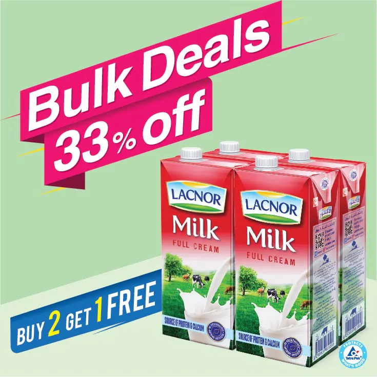 Bulk Offer Lacnor Long Life Full Cream Milk 1L Pack of 4 (Buy 2 Packs ...